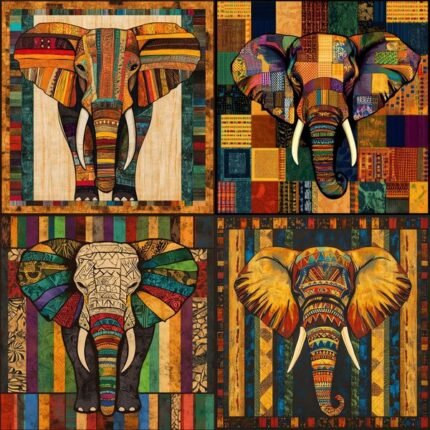 African Patchwork Elephant Fabric Panel - Motherland Fabrics